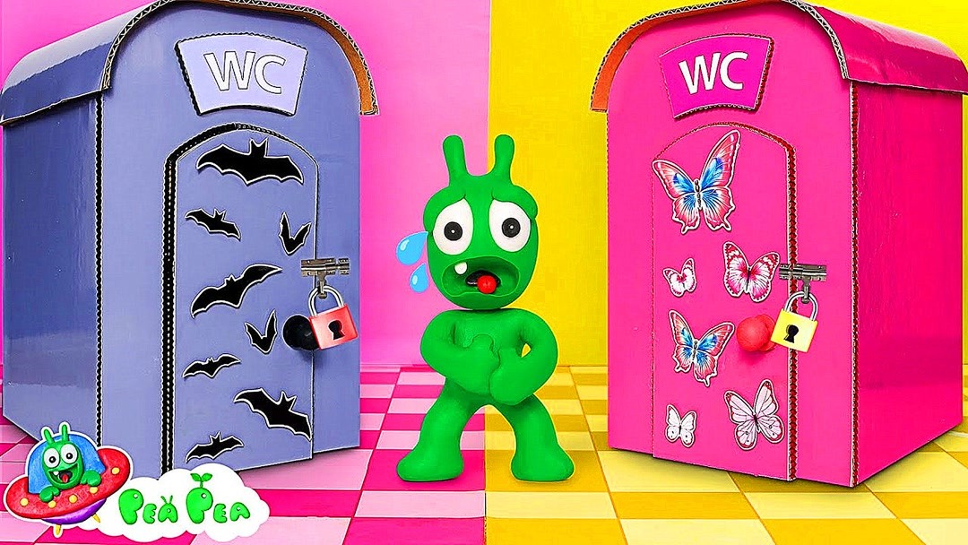 搞笑定格动画:小绿想上厕所,两个卫生间都打不开门,这下尴尬了