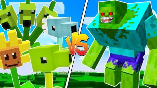 我的世界:50只植物豌豆射手大战变异僵尸