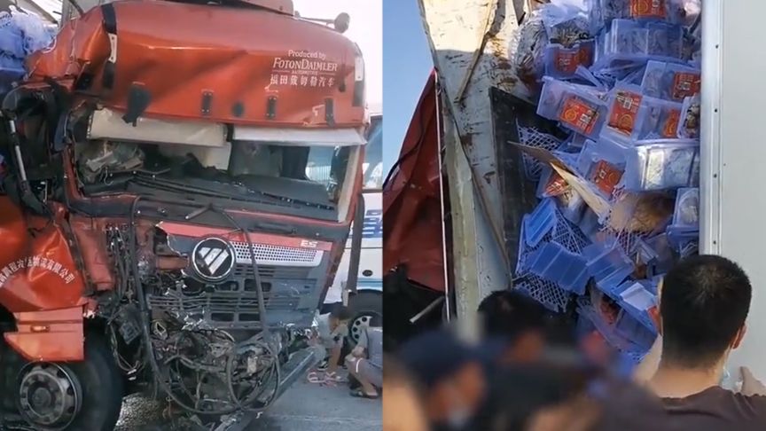 趁火打劫?运输车出事故,市民“哄抢”荔枝整箱搬走:拦都拦不住