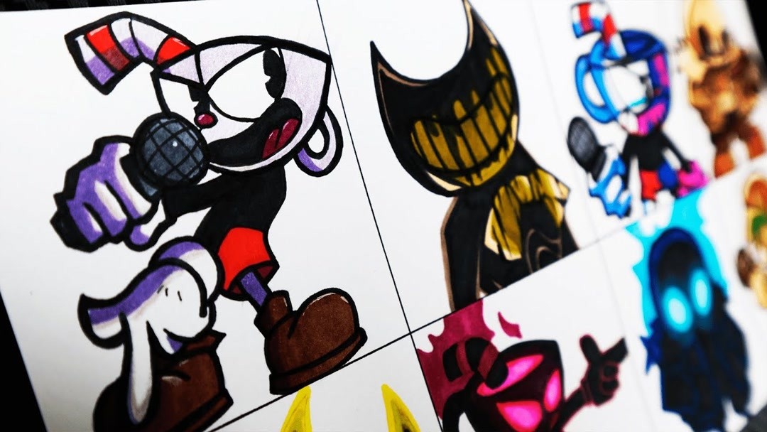 绘画周五放克之夜:绘画茶杯头、班迪和sans模组角色