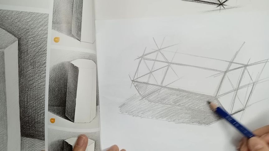 倒着放的六棱柱的画法素描几何形体基础教程