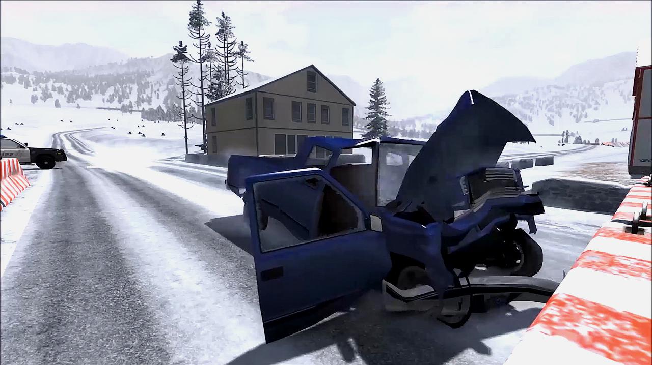 车祸模拟:汽车行驶钉条碰撞车祸