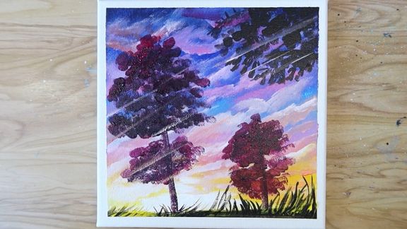 简单唯美风景画/初学者学习绘画入门教程/丙烯颜料