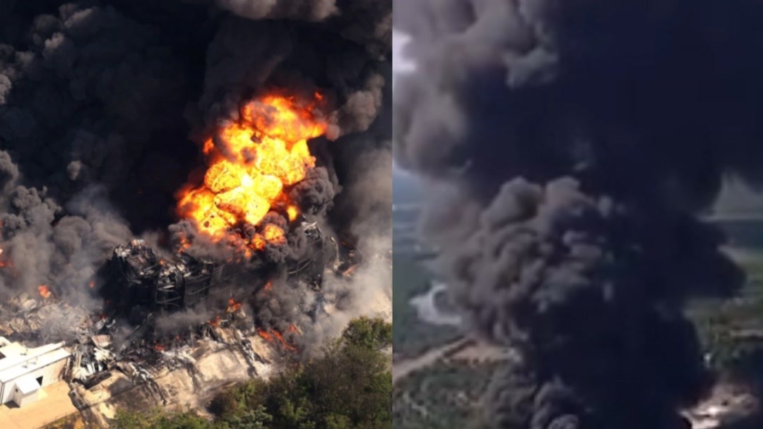 现场曝光!化工厂突然爆炸起火,“黑烟云”笼罩全县1/3地区上空