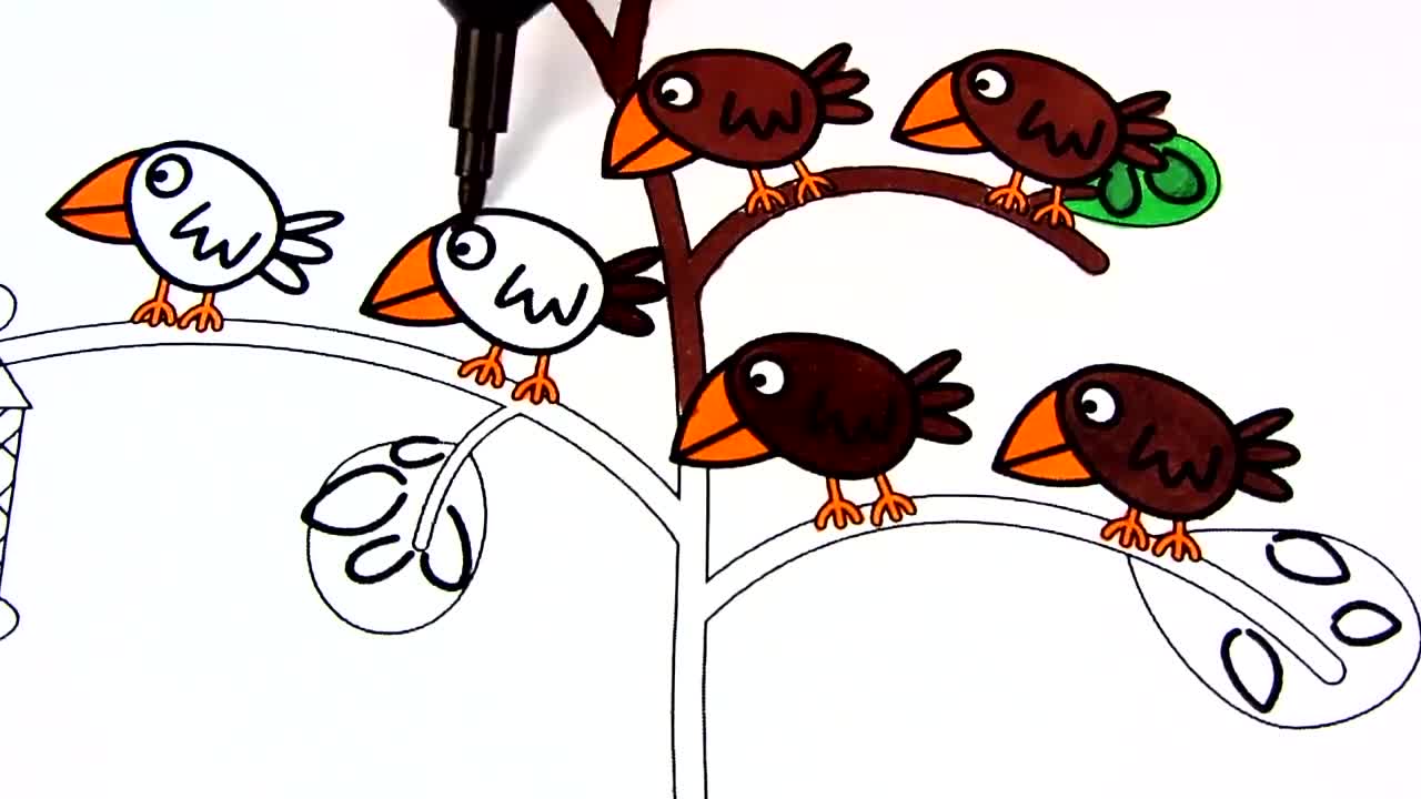 简笔画:给可爱的小鸟安装鸟巢