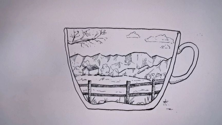 杯子里的山水风景,超简单的风景简笔画法过程,希望大家喜欢
