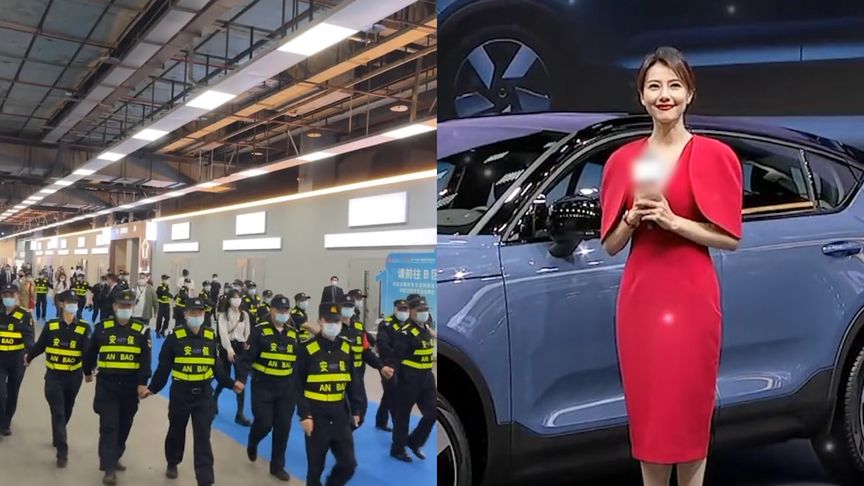 高圆圆穿深“V”当车模腰身如柳岩,30名保安拉人墙保护比观众多