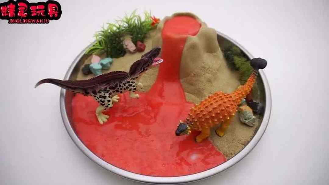 手工自制的橡皮泥彩泥2019 手工DIY橡皮泥做恐龙与火山