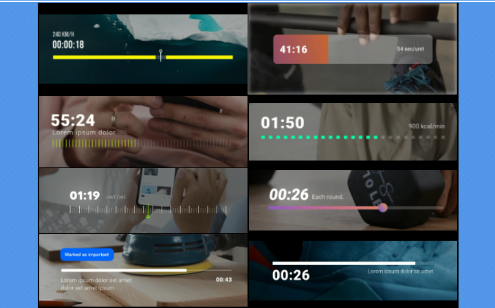 AE模板-11套进度条效果的计时器倒计时健身时间时间轴刻度尺