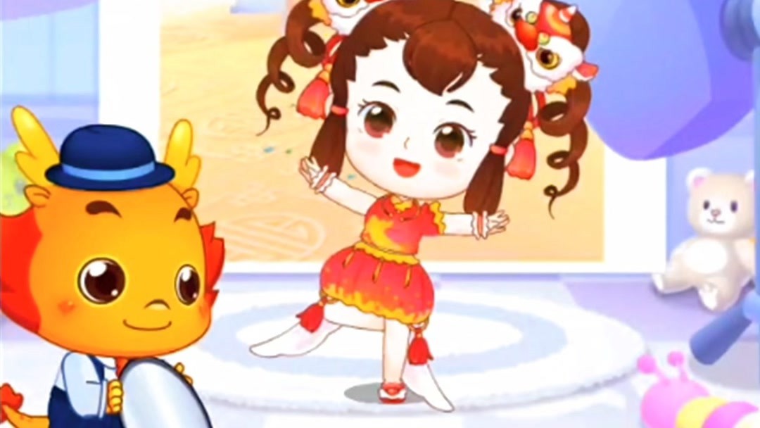 【米猪】小美女去演出舞狮表演 小伴龙帮忙化妆游戏