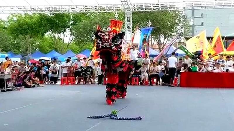 街头舞狮比赛,全部动作一气呵成,网友:好想试一试!