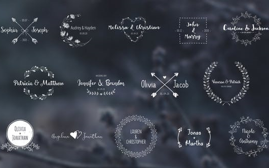 AE模板-婚礼标题动态文字模板婚礼花字模板几何图案文字模板带底色...