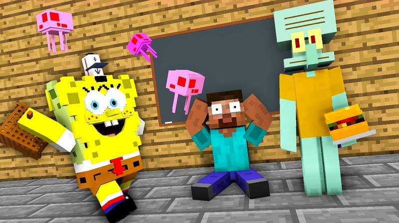 我的世界动画片 怪物们去找海绵宝宝玩了