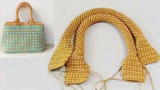 钩针编织双色手提包(包带钩法)