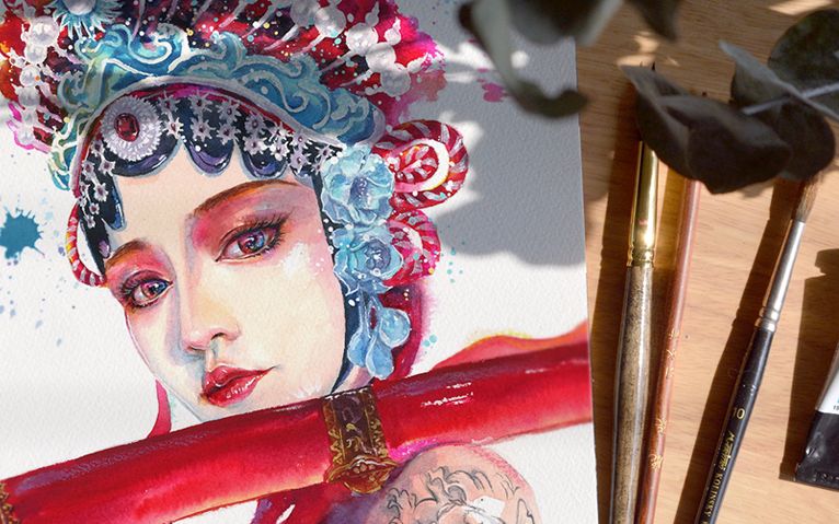 【水彩绘画】我心中的武旦 超白大叔原创插画