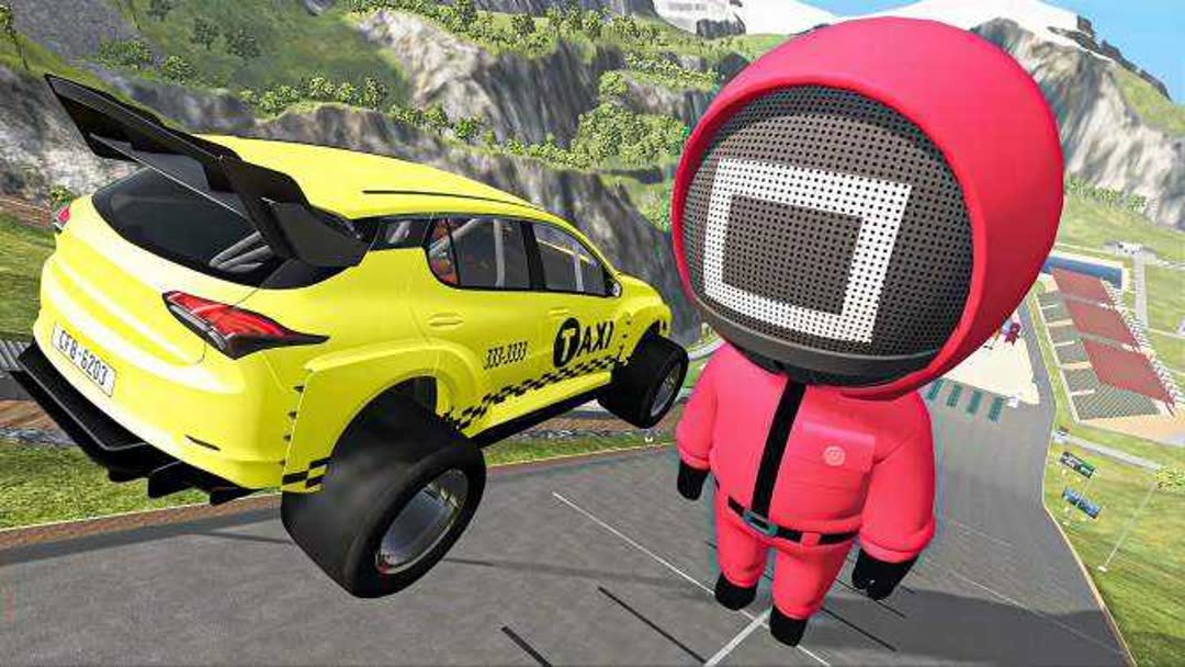 BeamNG:撞车画面够舒适,各种汽车开足马力从超长坡道上冲下去