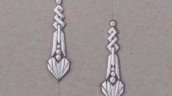 #珠宝设计秀 手绘一对钻石心耳坠 by Sally Fry Jewelry