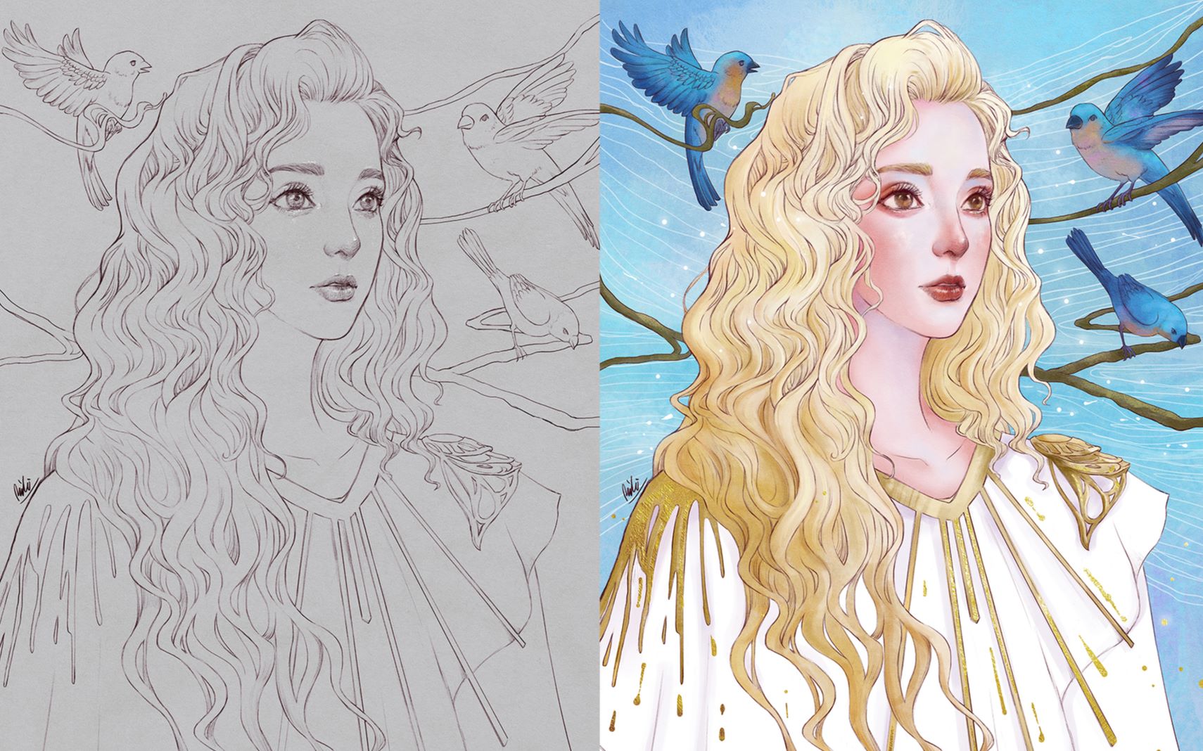 【芈砾绘画】【插画设计】装饰线条风格插画设计(下)线稿上色和装饰