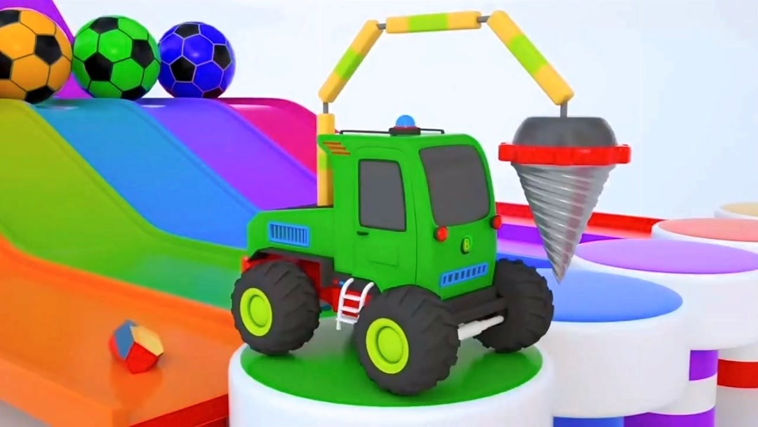 工程车挖掘机益智动画 钻头工程车击败大怪物