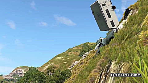 BeamNG车祸模拟器:拉着一辆房车太不灵活了,会车都过不去