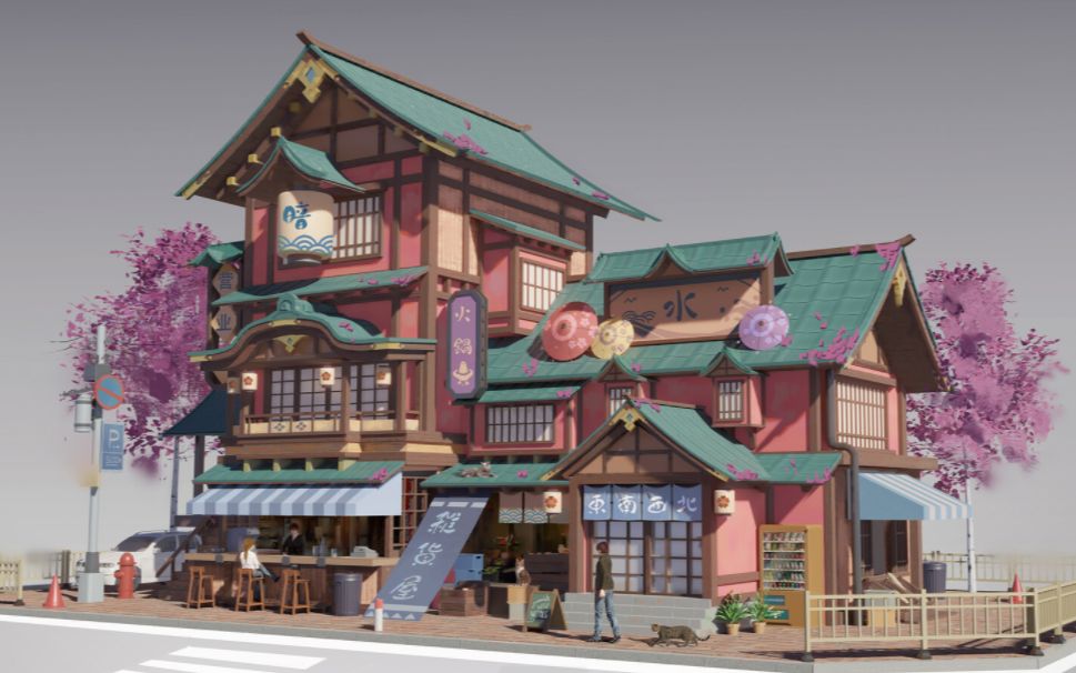 【Maya古风场景建模】古建筑场景“酒楼”零基础建模案例讲解