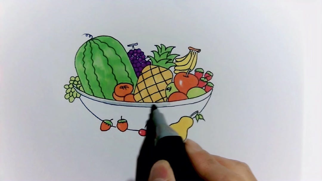 教你画卡通简笔画水果大拼盘,线稿到上色,收藏备用,在家学画画
