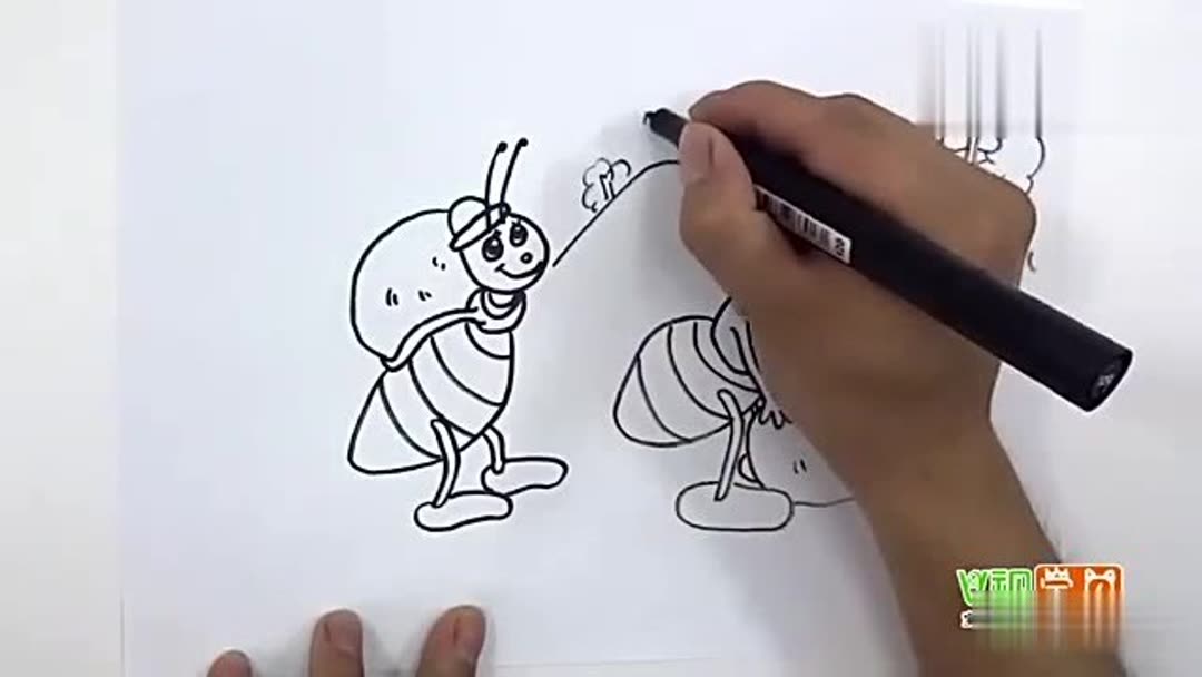亲子:少儿绘画漂亮的蚂蚁搬家彩铅卡通简笔画1