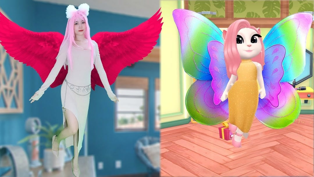 搞笑模仿秀:模仿安吉拉变成有翅膀的天使,超有趣的模仿视频!