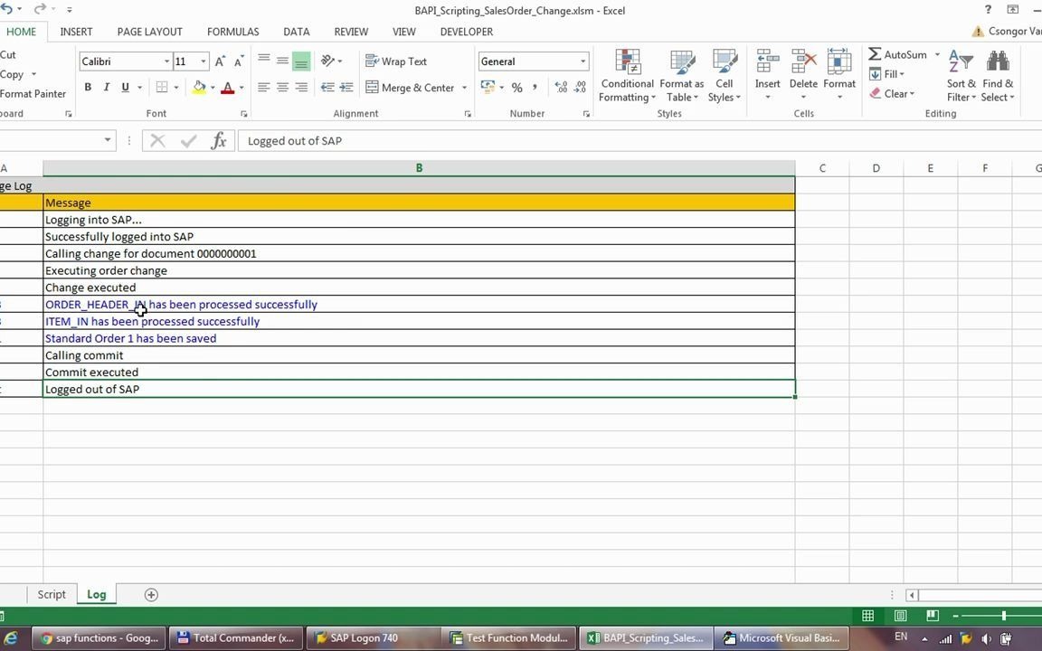 09 SAP Function BAPI Scripting - Changing SD Sales Orders from Excel