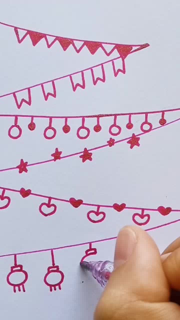 超级实用的节日彩带画法 新年快乐 元旦 简笔画