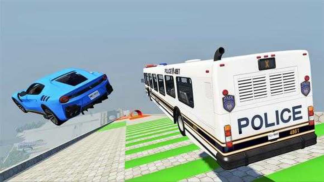 大巴士,法拉利F12和货车从900米超长坡道上冲下去,车祸模拟器