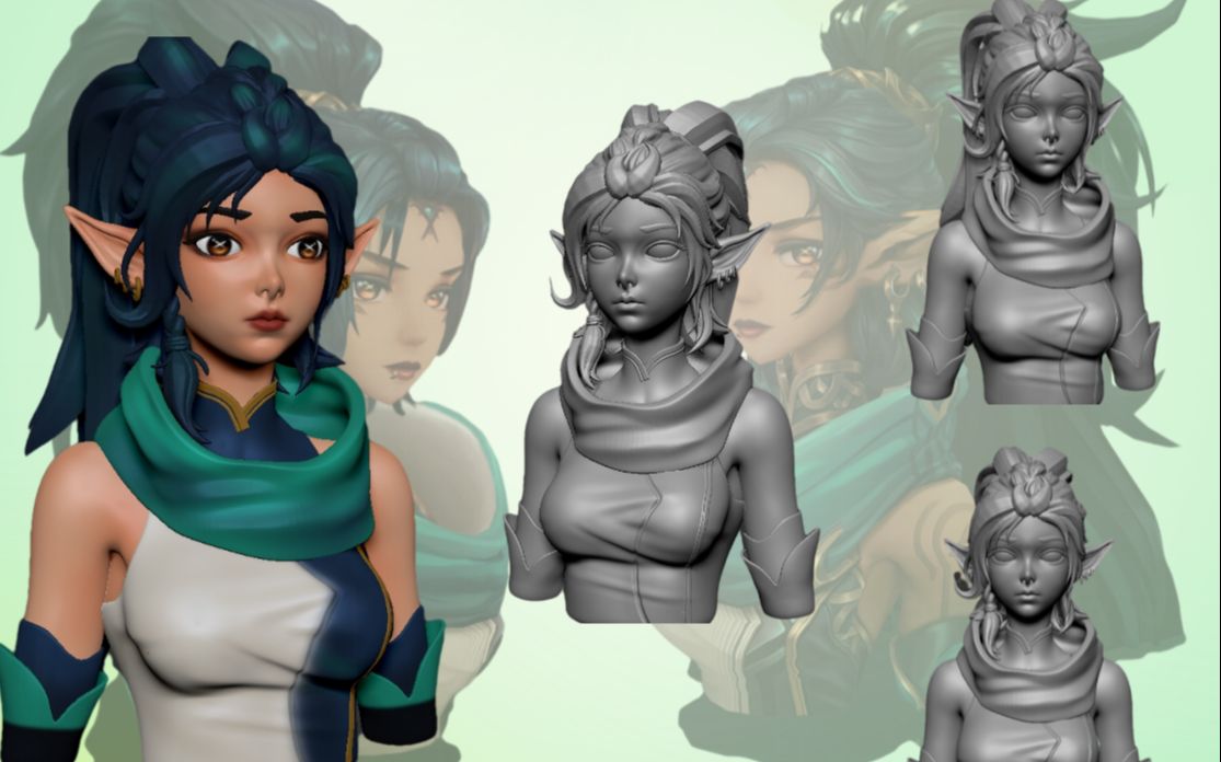 zbrush新手入门,手绘次世代角色建模1:1还原原画,角色手办雕刻