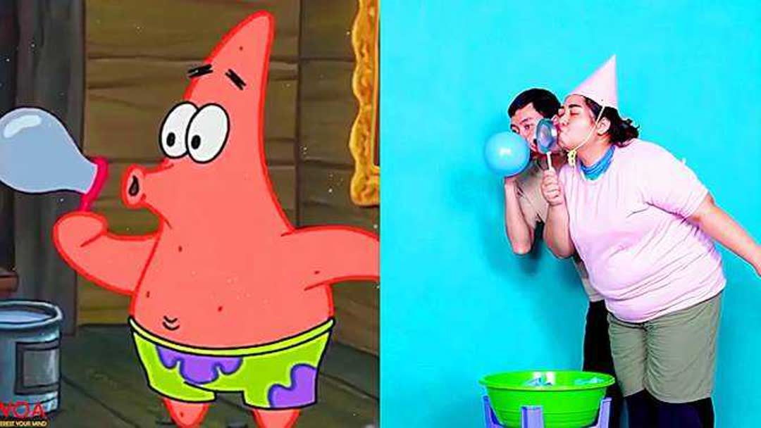 动画模仿秀:亚米模仿派大星玩泡泡,这么简单的动作她都能搞砸?