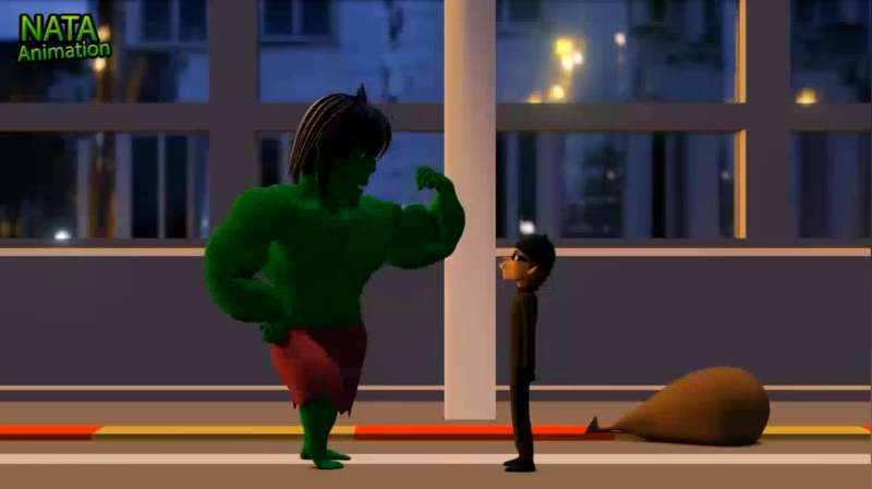 有趣的卡通动画:绿巨人纹丝不动