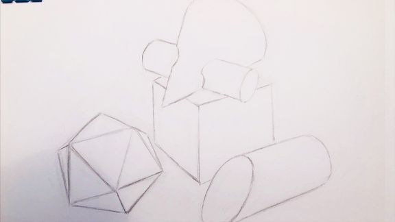 素描几何形体练习。