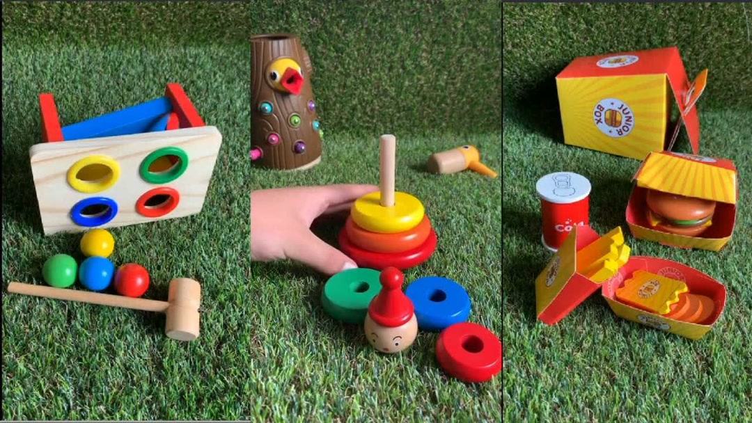 儿童玩具:可爱型的彩色积木不倒翁,摇不倒哟