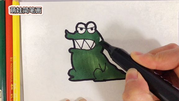 简笔画:画一只卡通版鳄鱼,这样画简单又可爱