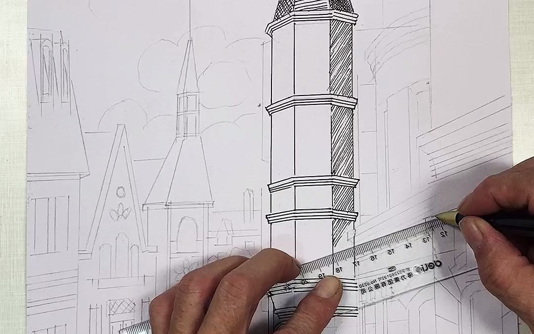 钢笔画建筑绘画过程(1)
