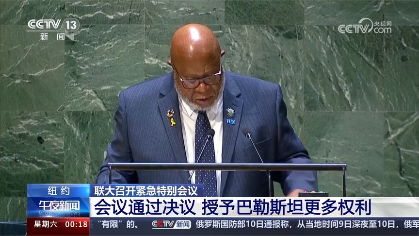 联大召开紧急特别会议 会议通过决议 授予巴勒斯坦更多权利