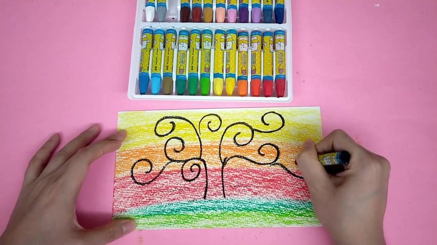 多米的蜡笔画课堂,教你画一幅好看的《树》,方法其实很简单