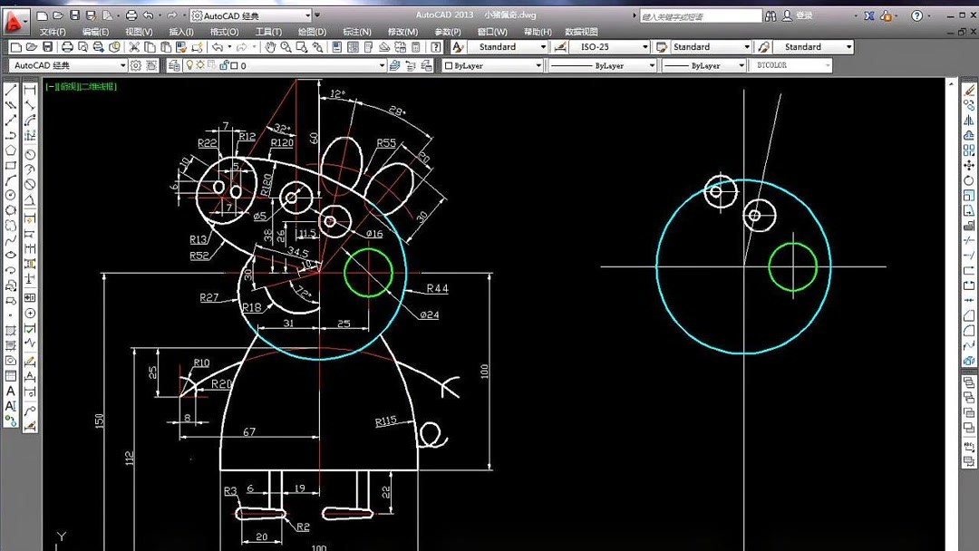 CAD绘制小猪佩奇2