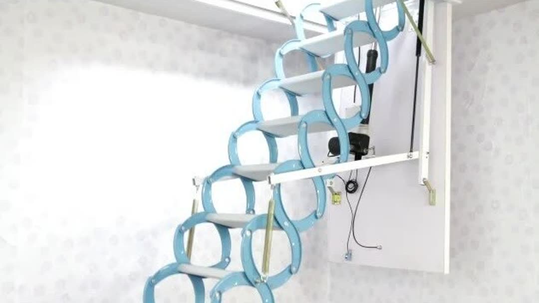 太空铝镁合金碳钢阁楼伸缩梯别墅折叠升降拉伸隐形钢木楼梯半自动