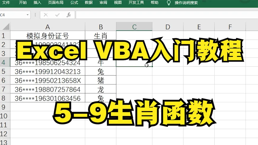 Excel VBA入门教程,提取身份证出生年份算生肖,自定义函数讲解