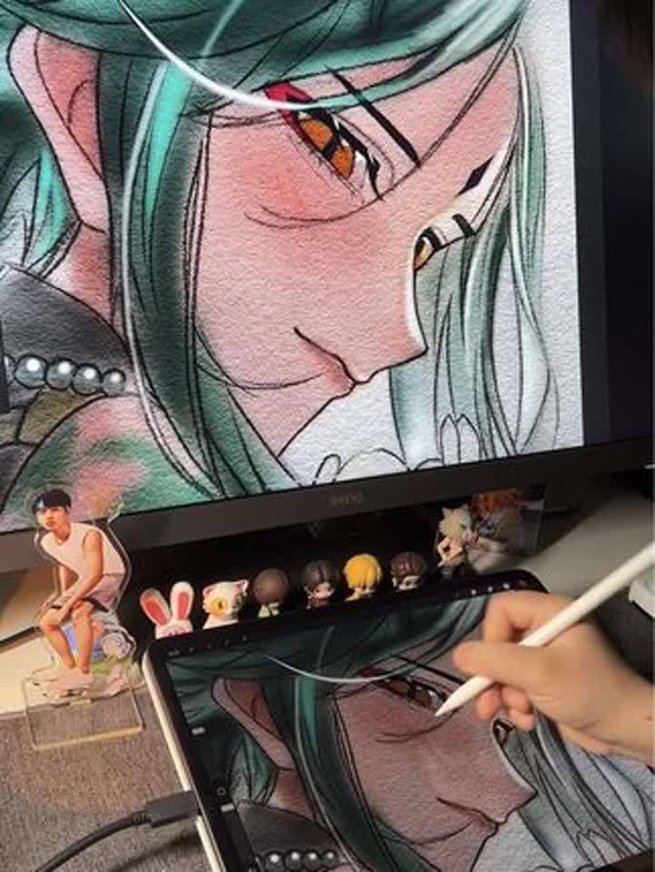 和我的第一台设计屏一起配合画出貌美的老婆,尊的美滋滋啊!临摹