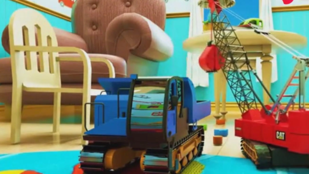 汽车动画玩具:迷你工程车搬运和整理各种玩具