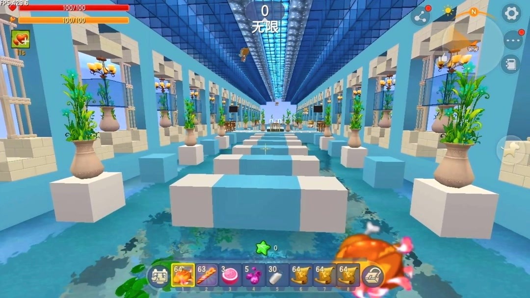 迷你世界:蓝色跑酷单人酷跑冒险,皮皮余吃了烤鸡一路通关