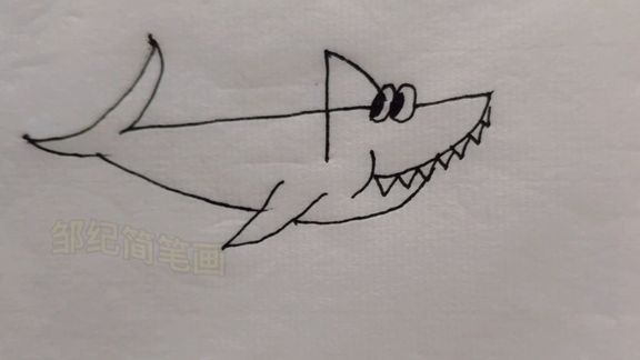 幼儿简笔画,用数字4画鲨鱼超简单,赶紧学起来吧!