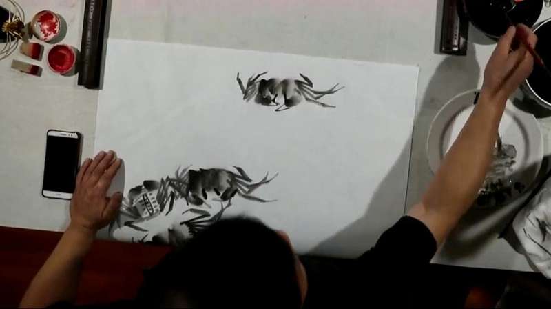 传统国画画法,水墨螃蟹的提款展示,简单易学