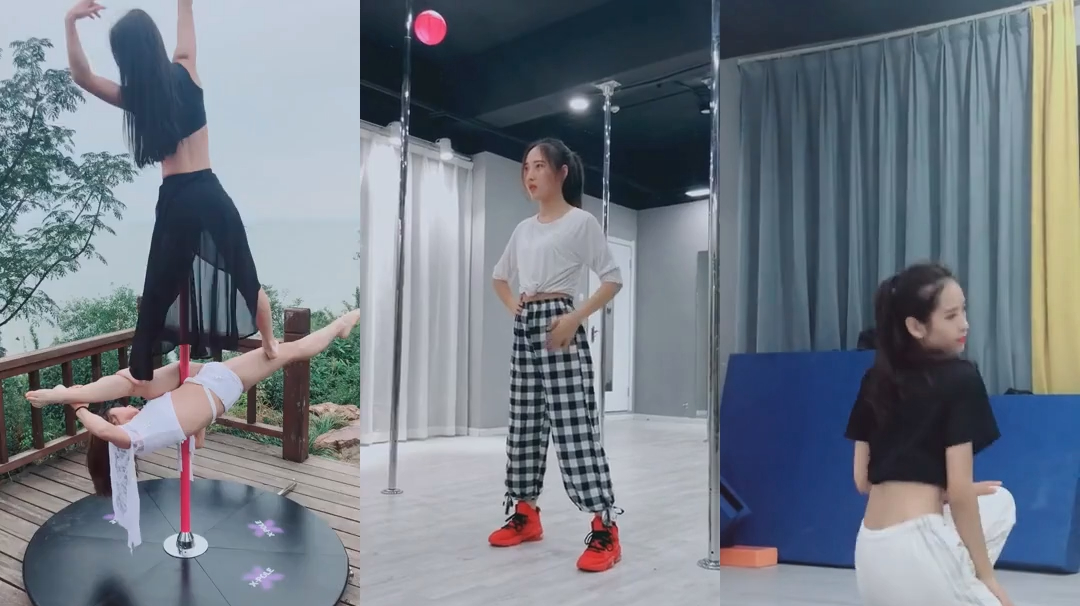 美女在户外跳双人钢管舞极为震撼