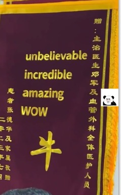 看到医院的这一面锦旗,脑子里自动出现了音效
